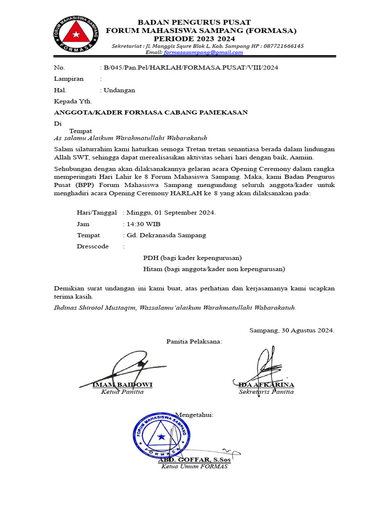 Undangan Harlah Cabang Pamekasan | PDF