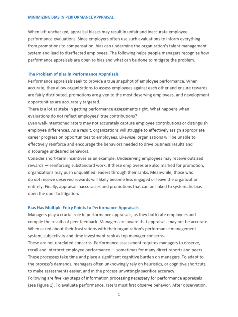 Minimizing Bias in Performance Appraisal | PDF | Performance Appraisal | Bias