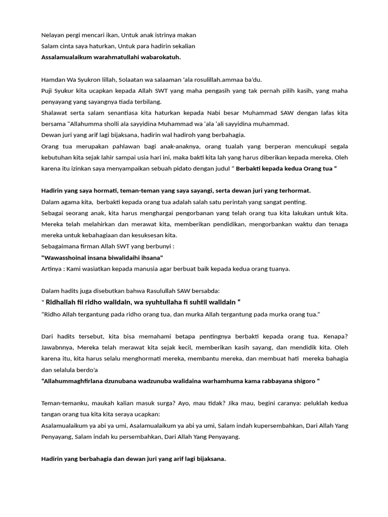 Teks Pidato Pildacil Berbakti Kepada Kedua Orang Tua | PDF Teks Pidato Pildacil Berbakti Kepada Kedua Orang Tua | PDF