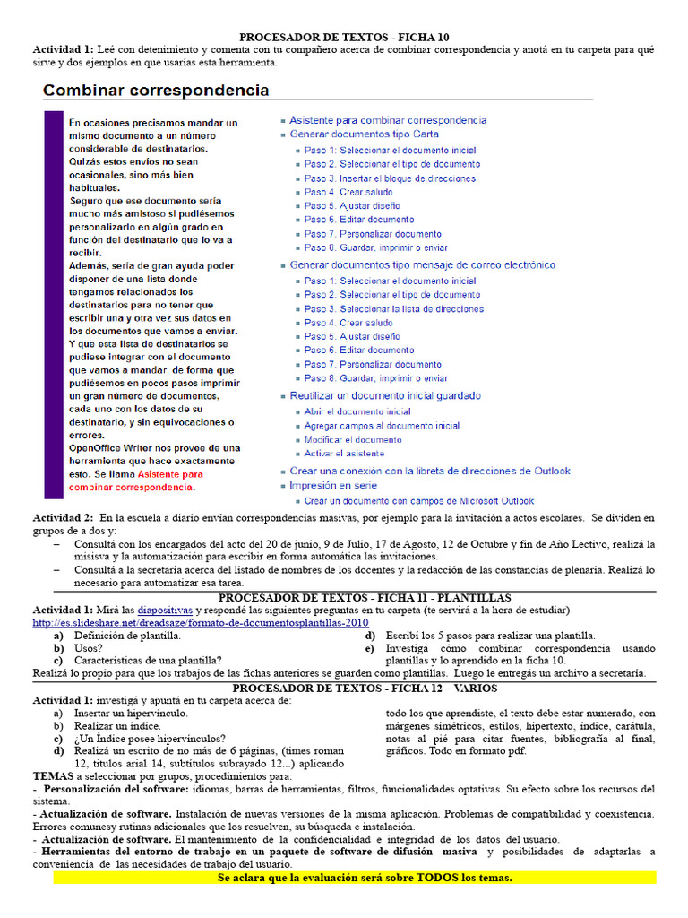 Curso de Procesador de Textos. Taller de Informatica Ciclo Básico | PDF