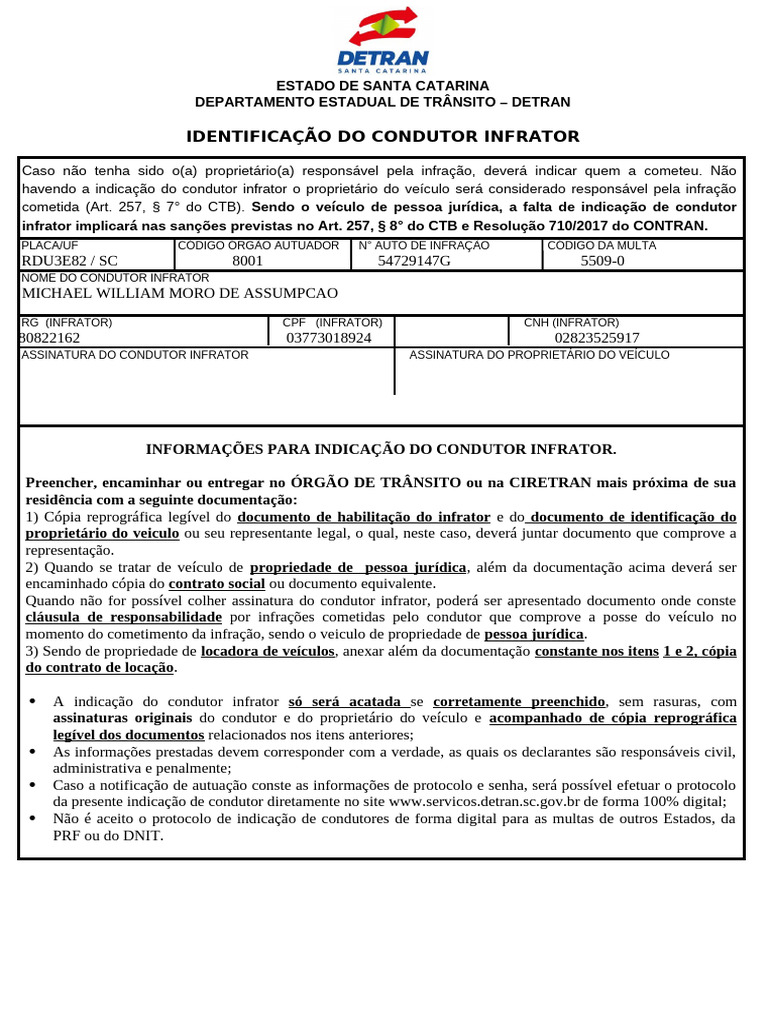 Formulário para Indicação de Condutores de 2021 | PDF