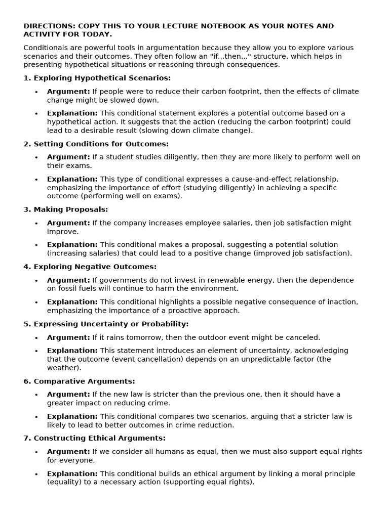 Conditionals Notes Pdf