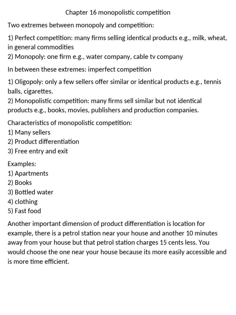 ECON 201 Chapter 16 Monopolistic Competition | PDF