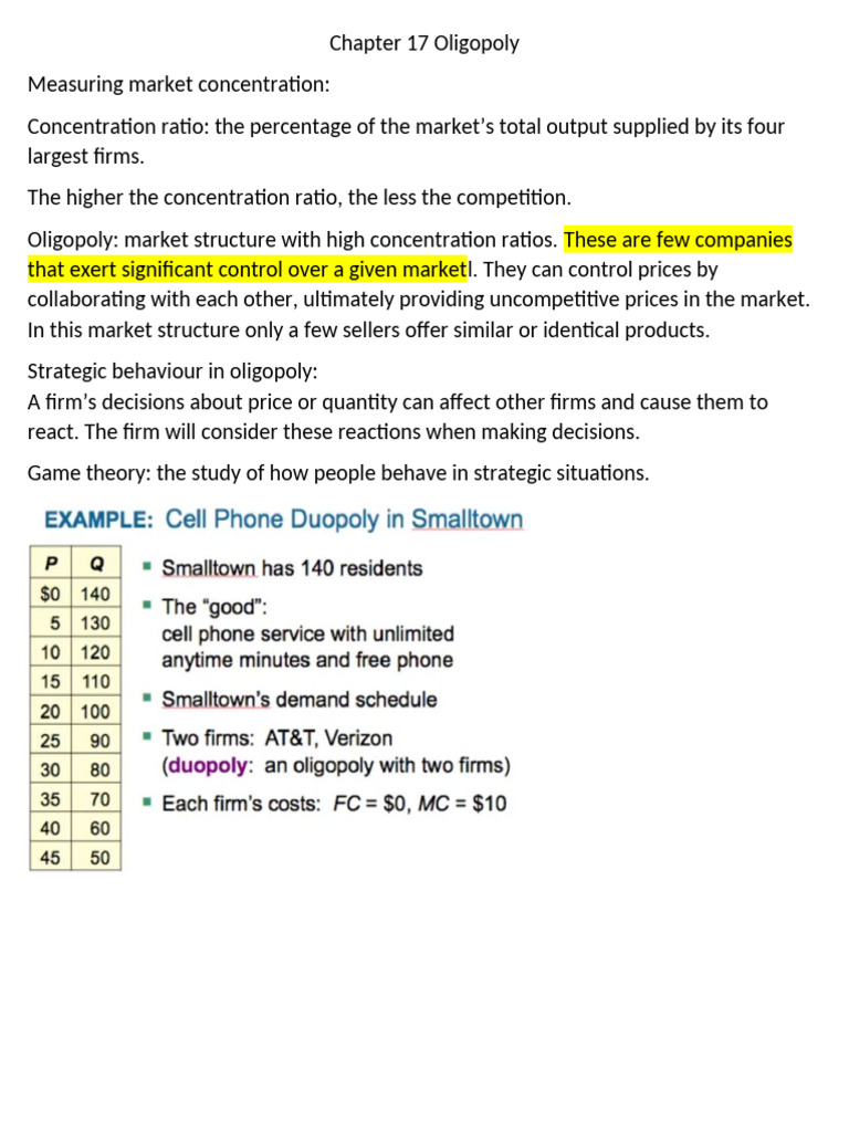 ECON 201 Chapter 17 Oligopoly | PDF