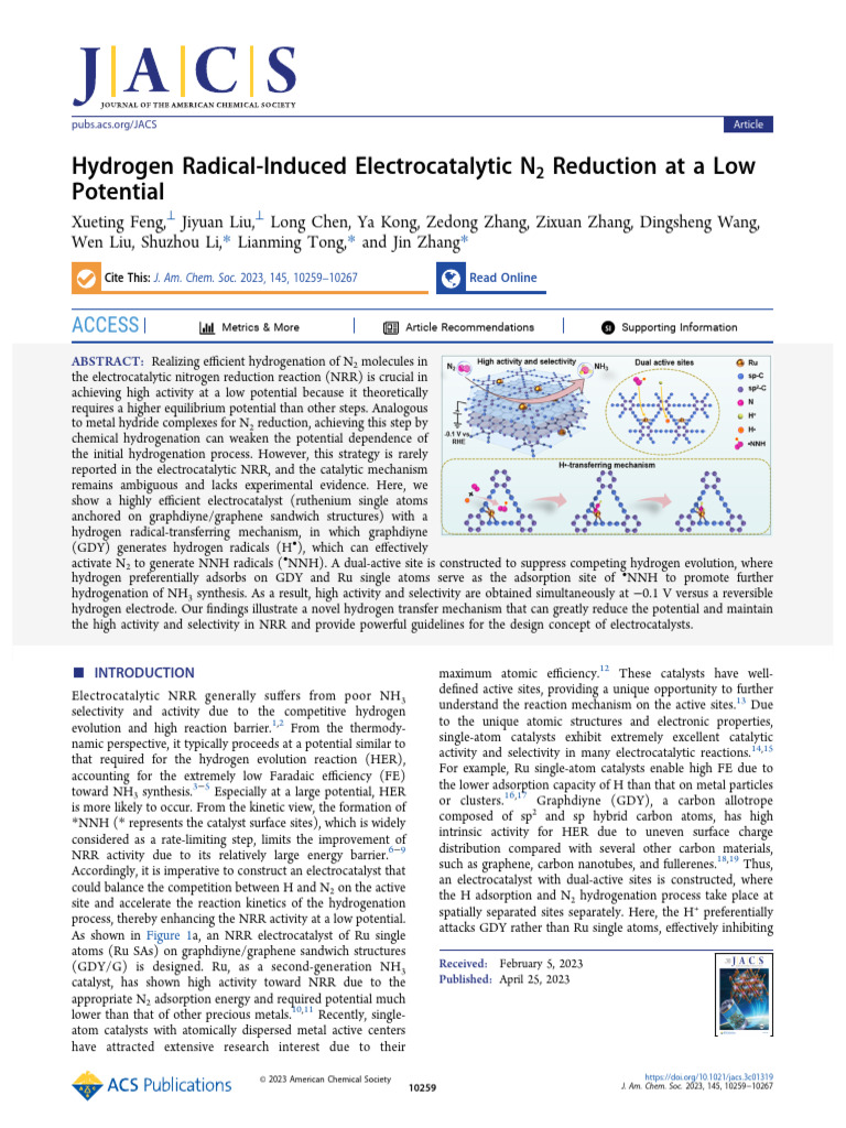 Feng Et Al 2023 Hydrogen Radical Induced Electrocatalytic n2 Reduction ...