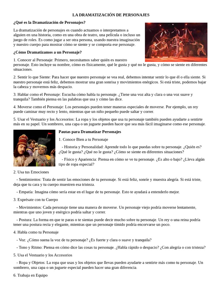 La Dramatización de Personajes | PDF