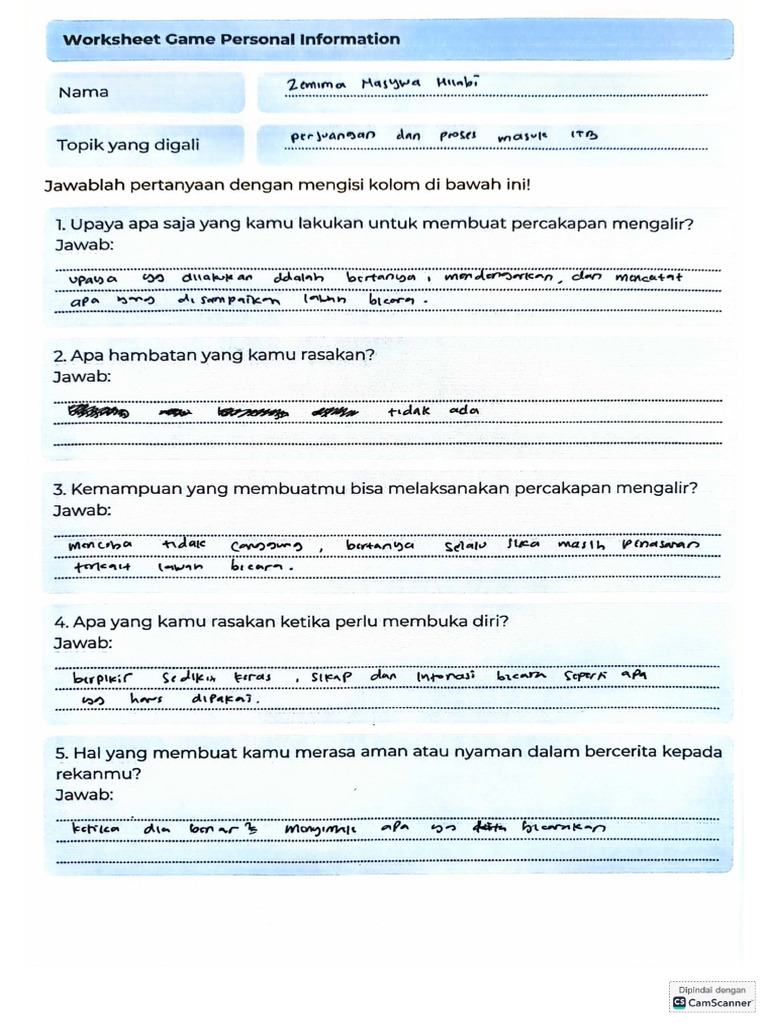 Worksheet Game Personal Information | PDF