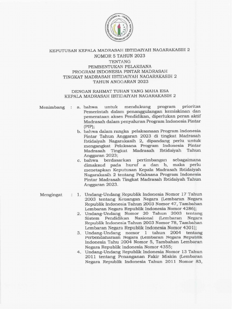 4.a. SK TIM PELAKSANA PIP TAHUN 2023 | PDF