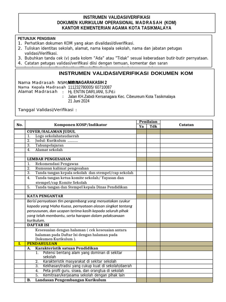 INSTRUMEN Validasi KOM | PDF