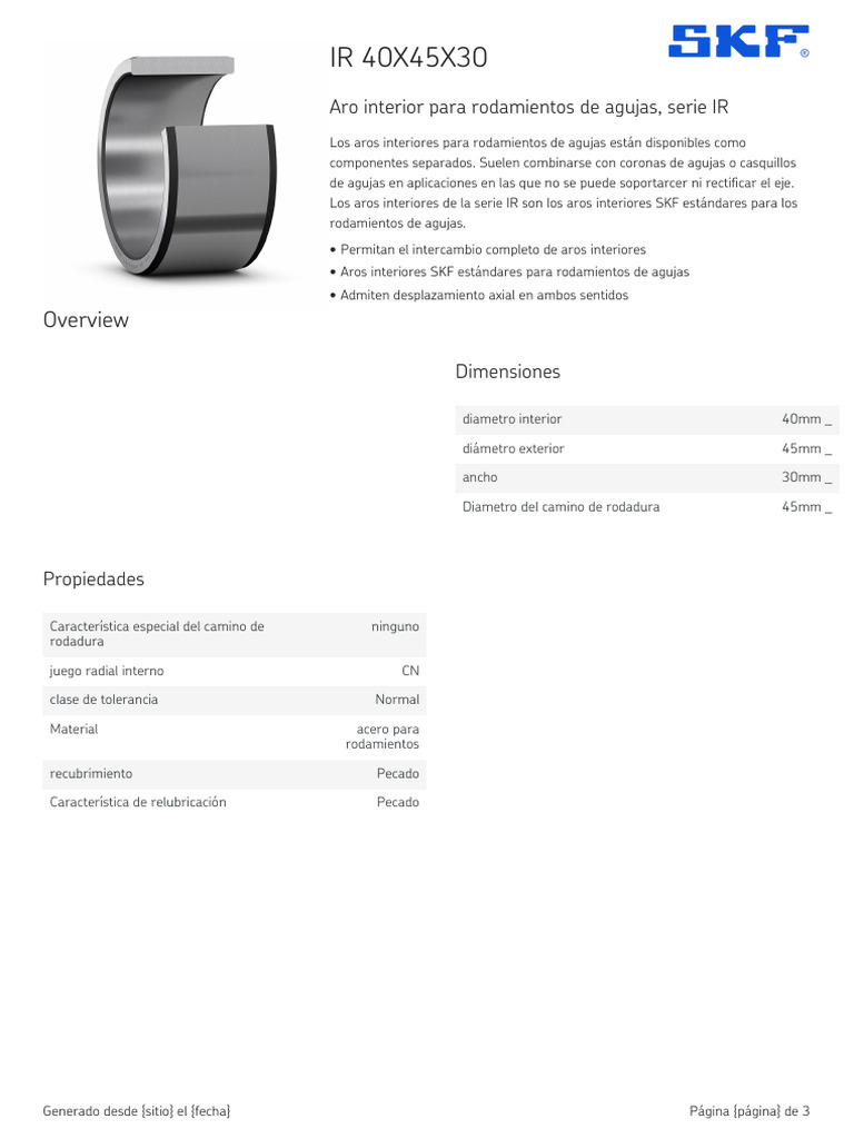 SKF IR 40X45X30 Specification | PDF