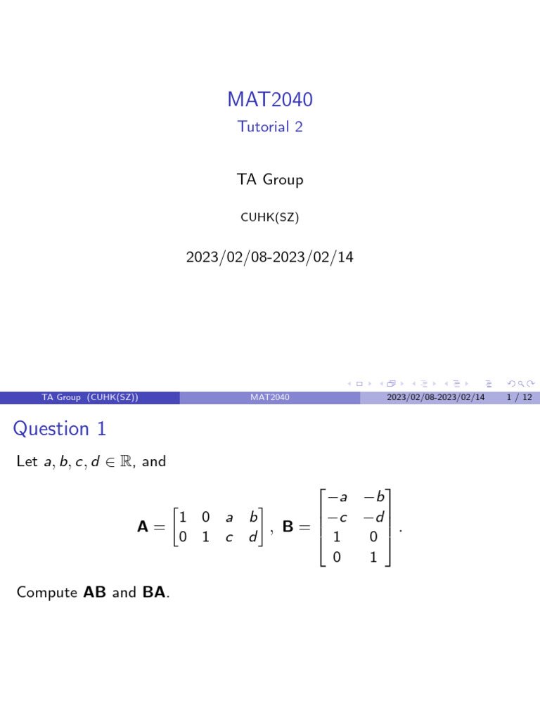 Tutorial2-Revised MAT2040 | PDF