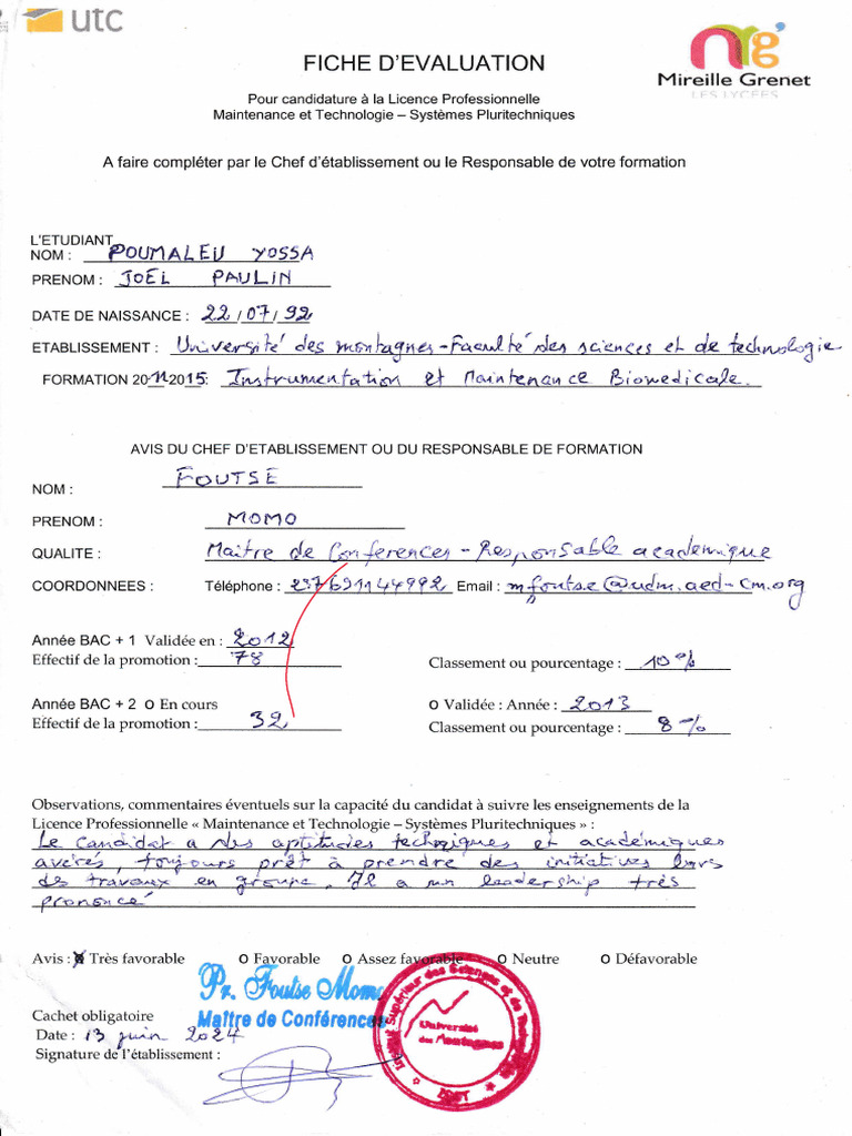 Fiche D'evaluation 20240704 0001 | PDF