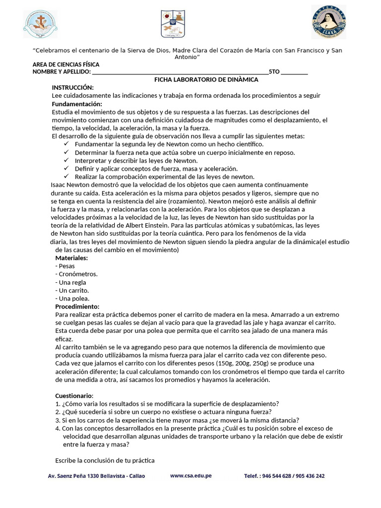 ficha de laboratorio de dinamica (2) | PDF
