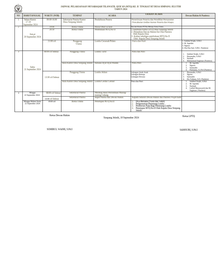 Jadwal MTQ | PDF
