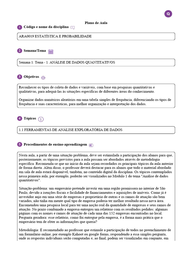 Plano de Aula - Estatistica | PDF