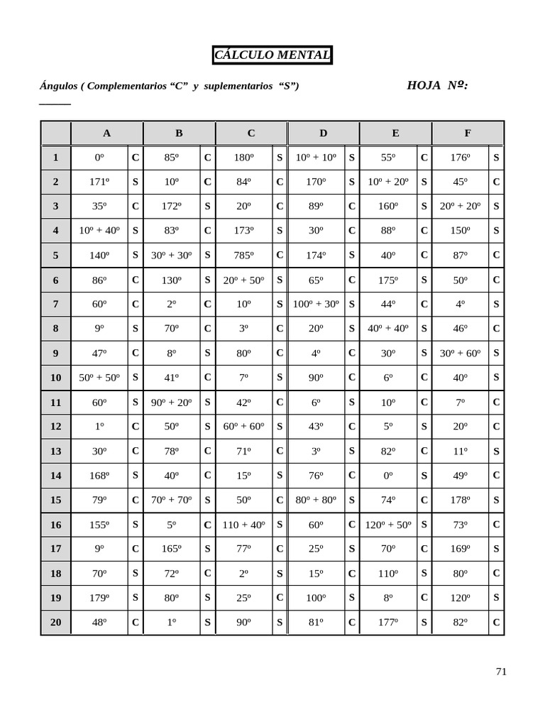 ÁNGULOS COMPLEMENTARIOS Y SUPLEMENTARIOS | PDF