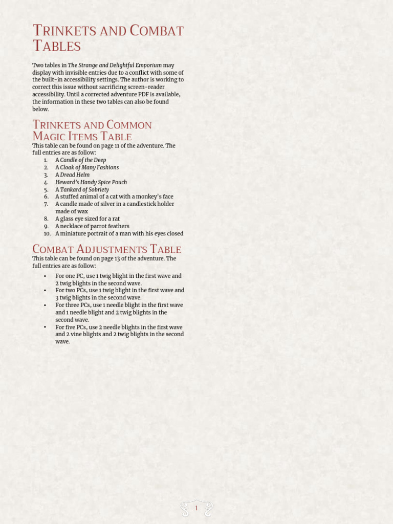 3325388-Trinket and Combat Tables | PDF