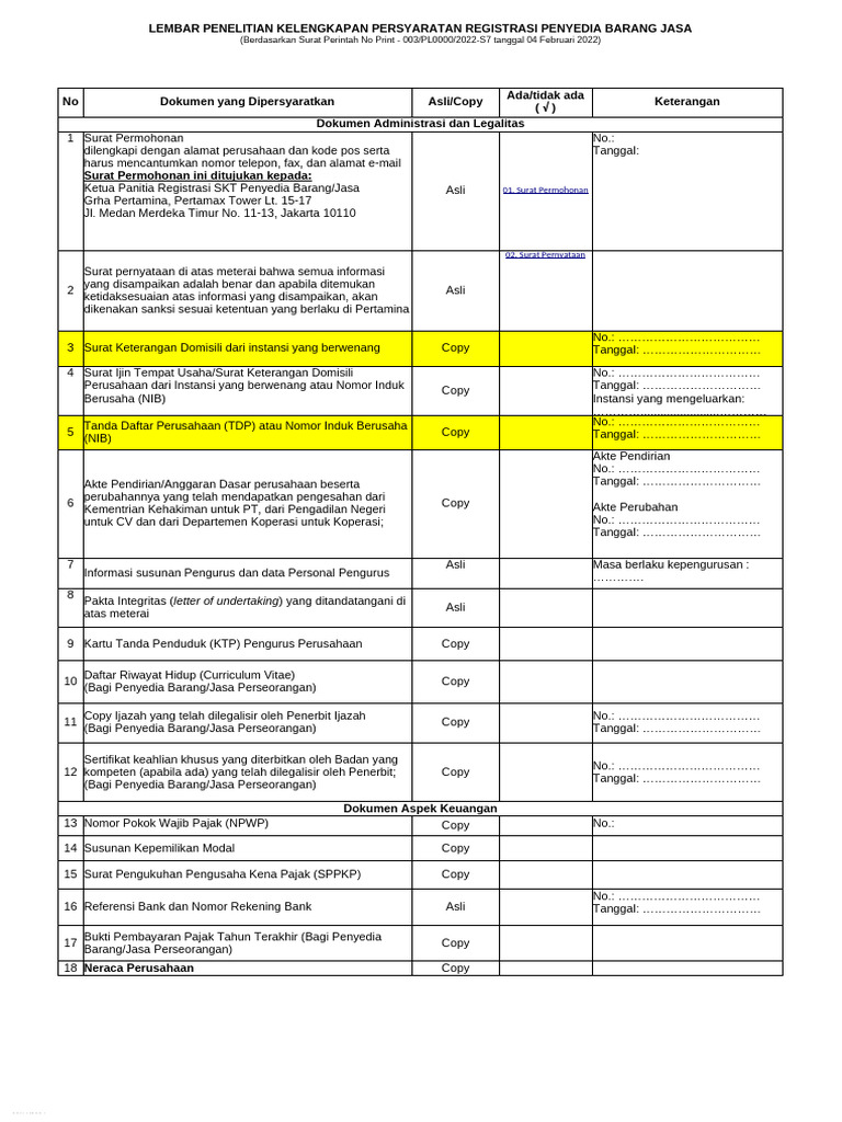 Form Checklist SKT | PDF