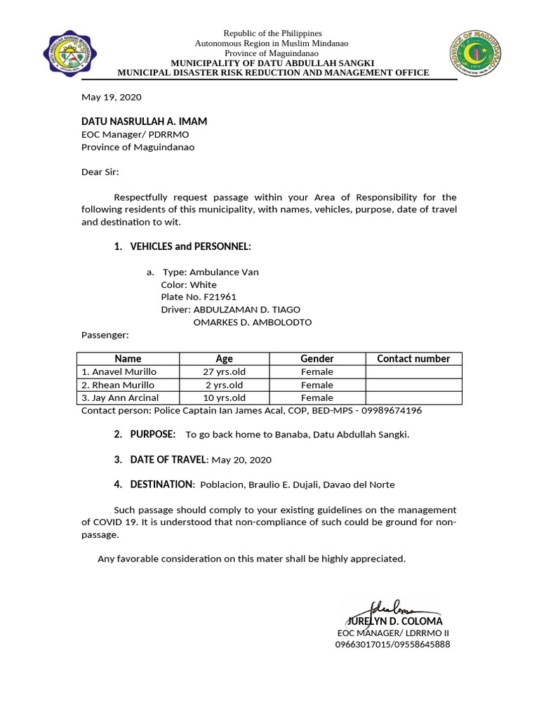 Request Letter To Eoc 3 | PDF