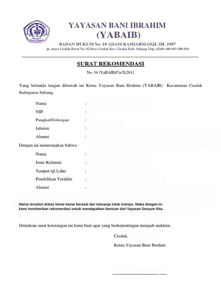 Contoh Surat Rekomendasi | PDF