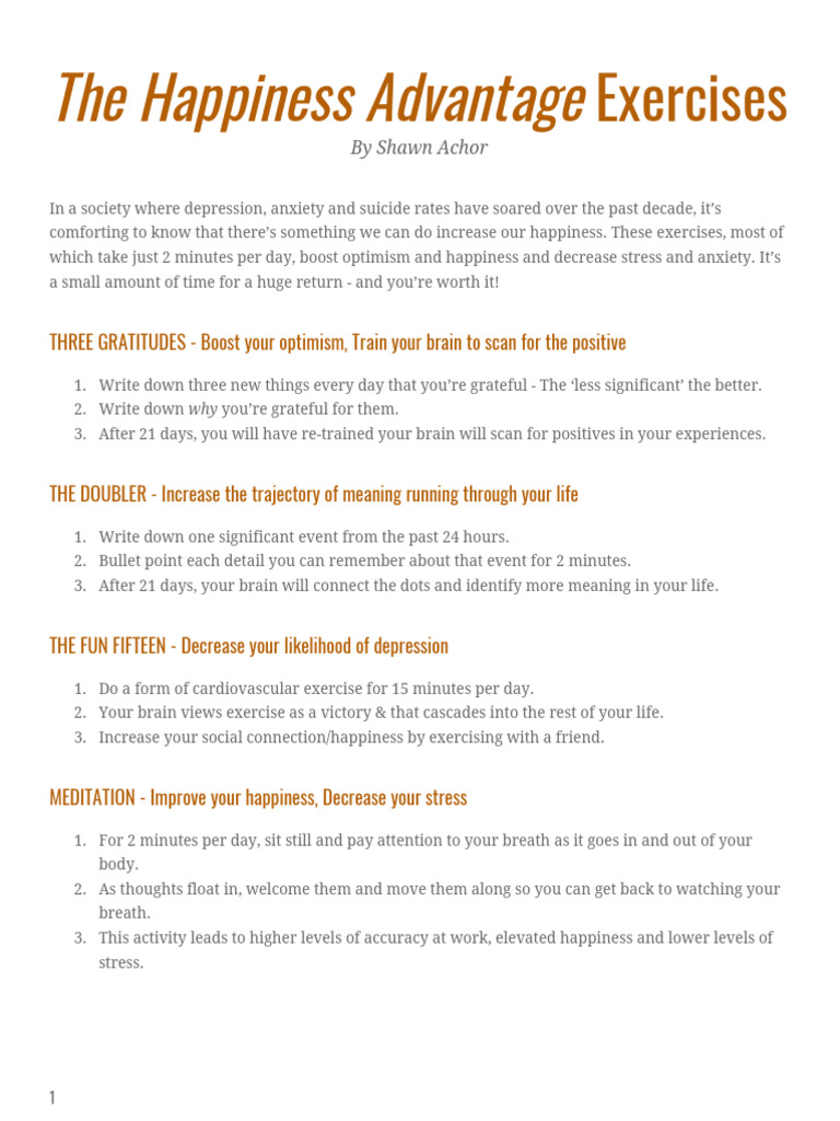 The Happiness Advantage Worksheet | PDF | Happiness | Behavioural Sciences