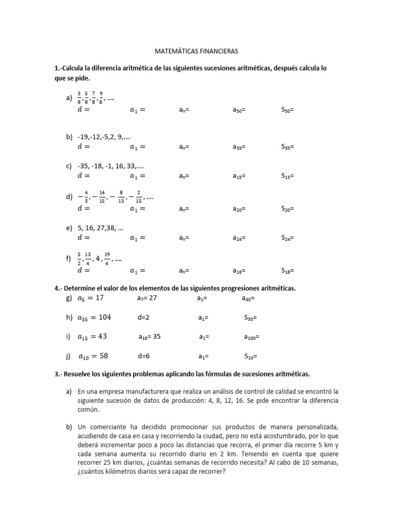 ACT. MATEMÁTICAS FINANCIERAS SUCESIONES ARITMETICAS. | PDF