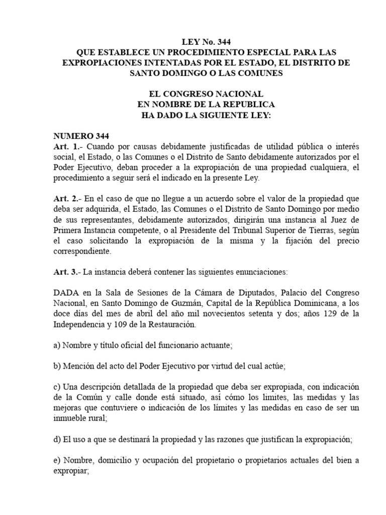 LEY # 344 - Procedimiento para Expropiaciones Intentadas Por El Estado ...