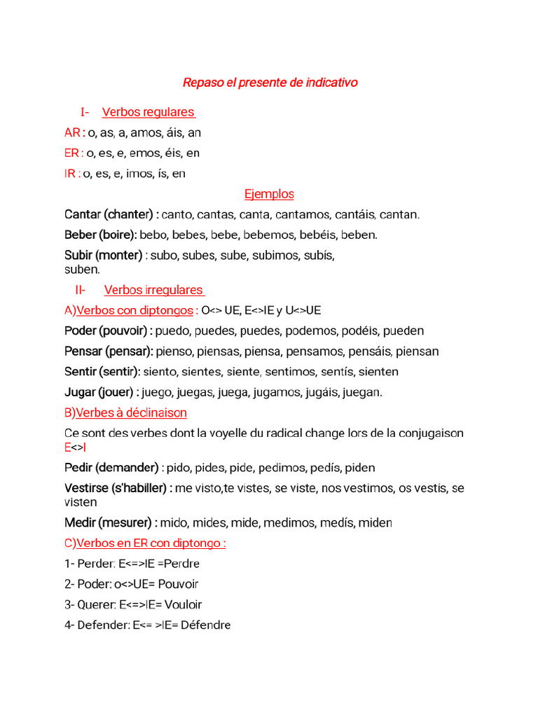 Repaso El Presente de Indicativo | PDF