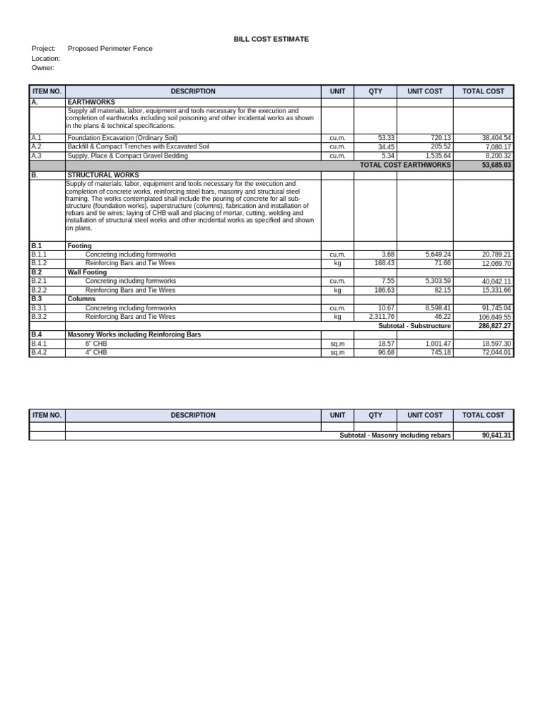 Bill of Materials Fence | PDF