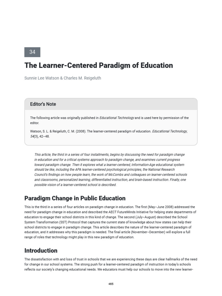 The Learner-Centered Paradigm of Education | PDF
