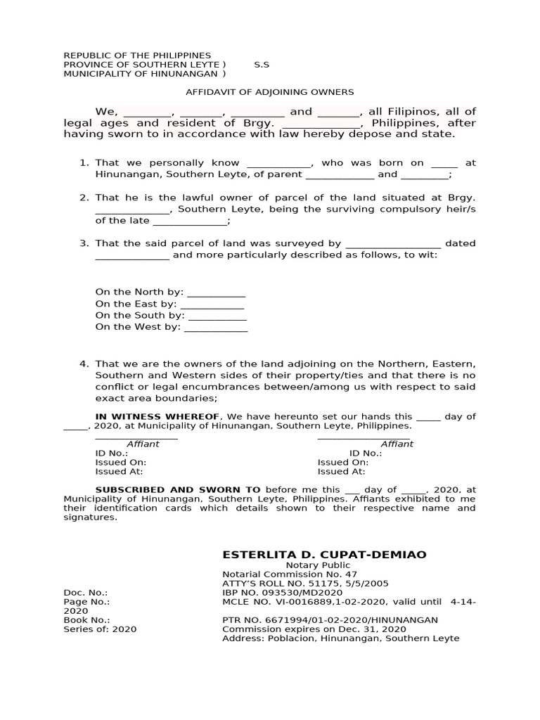 Sample - Affidavit of Adjoining Owners | PDF