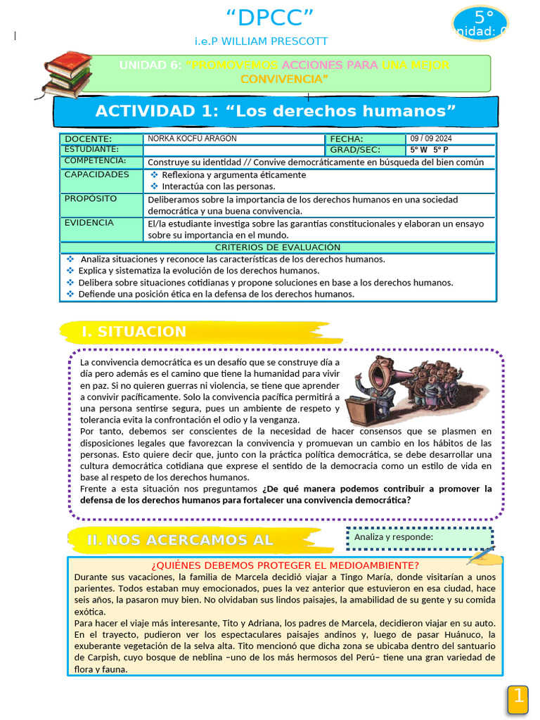 5° DPCC Ficha Los Derechos Humanos | PDF