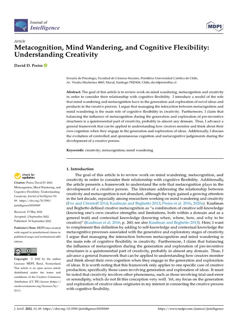 Preiss - 2022 - Metacognition, Mind Wandering, and Cognitive Flexi | PDF