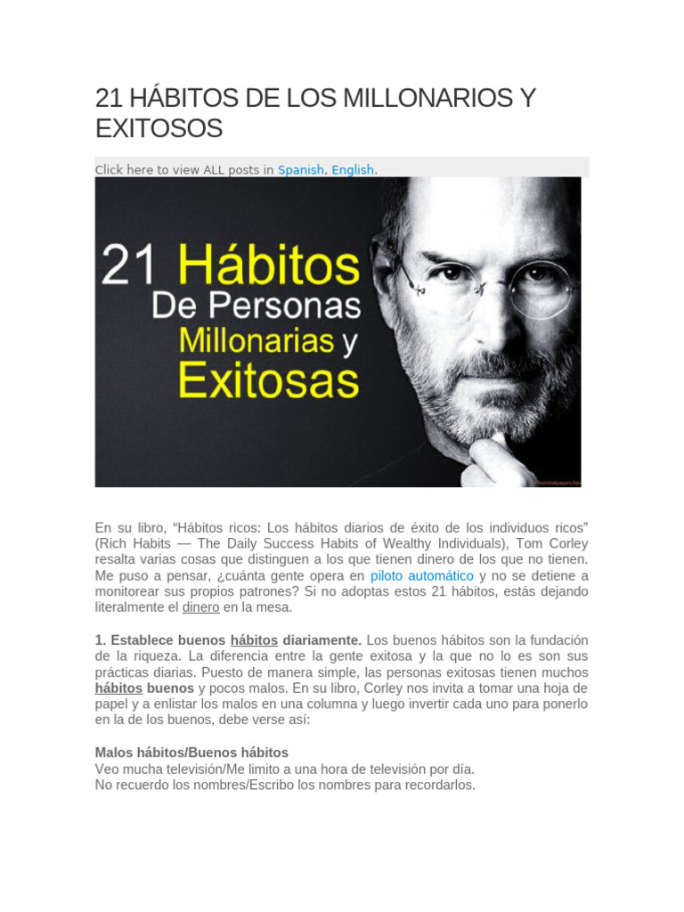 21 Habitos de Los Millonarios y Exitosos | PDF 21 Habitos de Los Millonarios y Exitosos | PDF