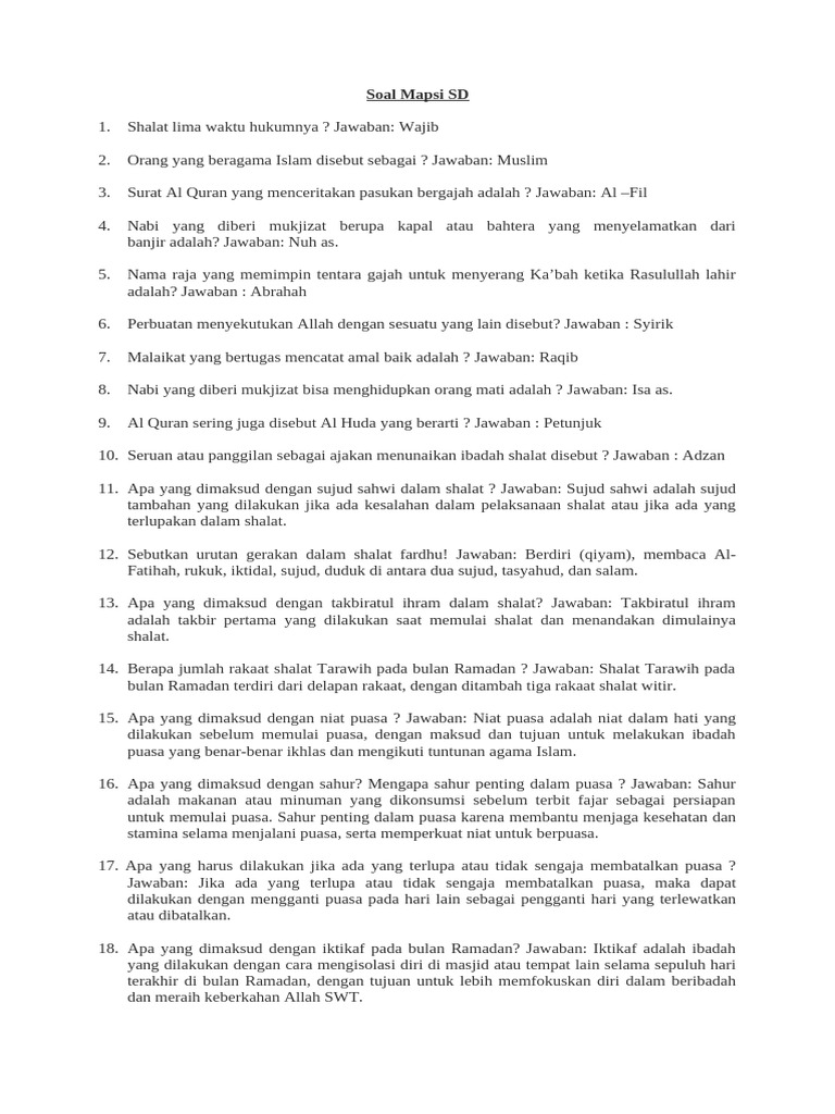 Soal Mapsi SD 1 | PDF