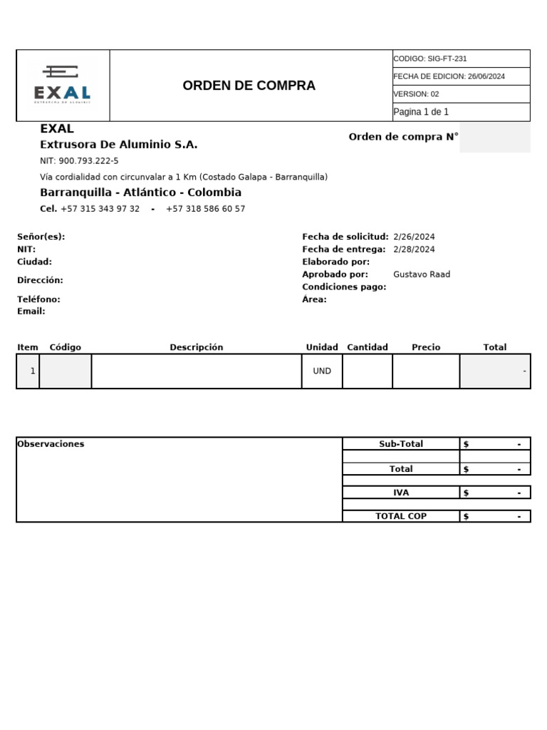 Orden de Compra - Modelo | PDF