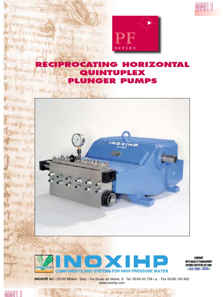 Inoxihp Quintuplex Catalog 2005 | PDF | Valve | Pump