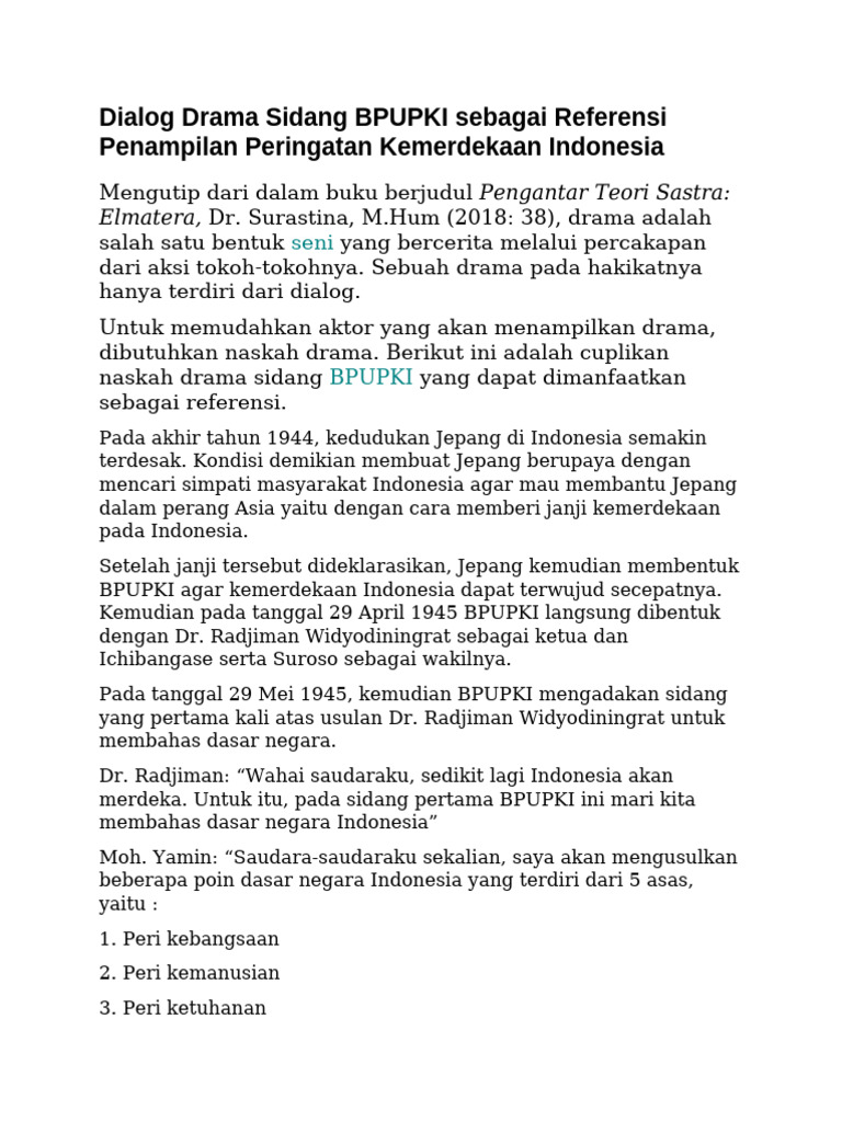 Dialog Drama Sidang BPUPKI Sebagai Referensi Penampilan Peringatan ...