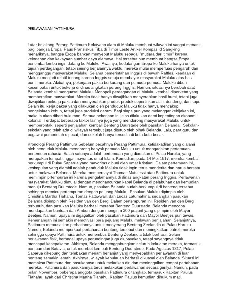 Perlawanan Pattimura (Sejarah Dan Kronologi Perang) | PDF