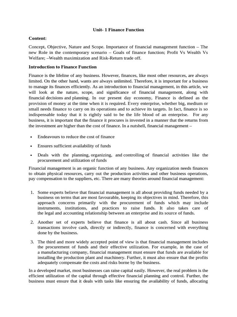 Finance Unit-1 | PDF