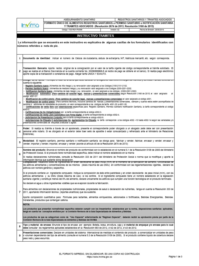 Formulario Invima Alimentos | PDF
