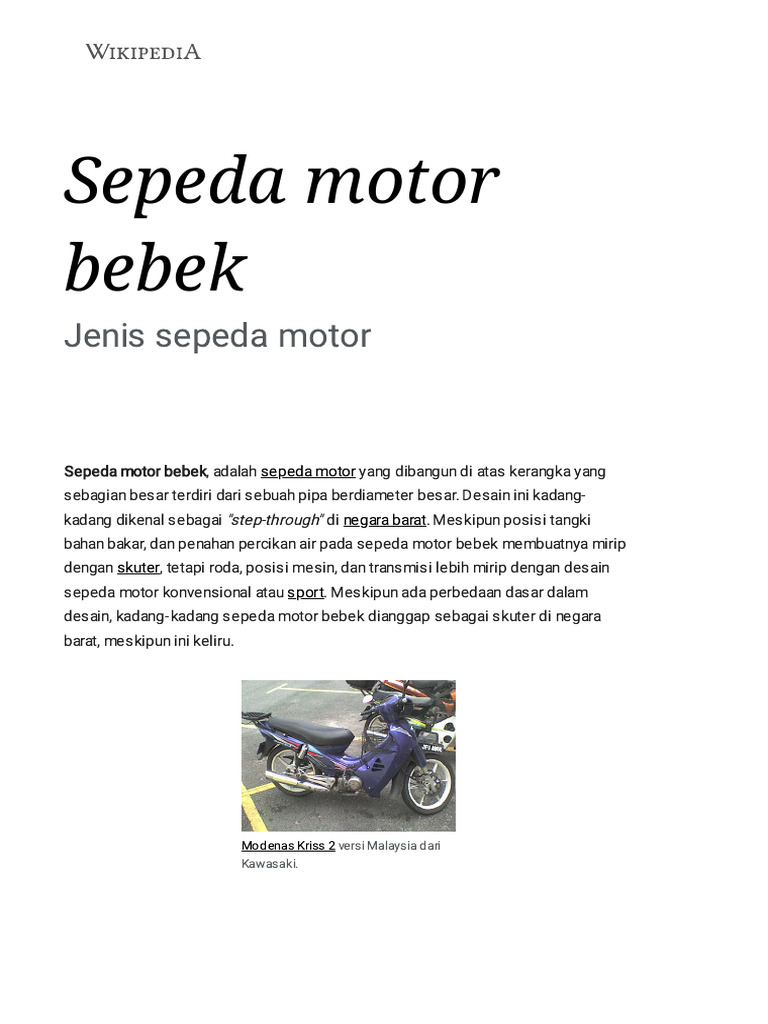 Sepeda Motor Bebek: Desain dan Popularitas | PDF | Teknologi & Rekayasa