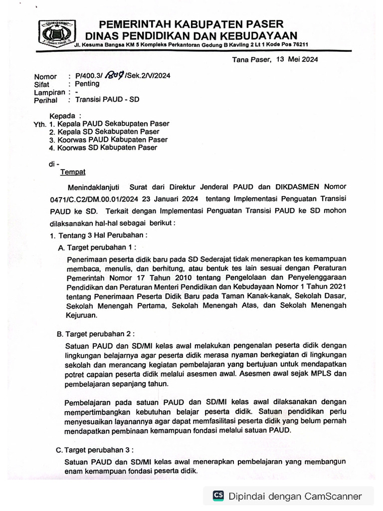 Transis Paud - SD | PDF