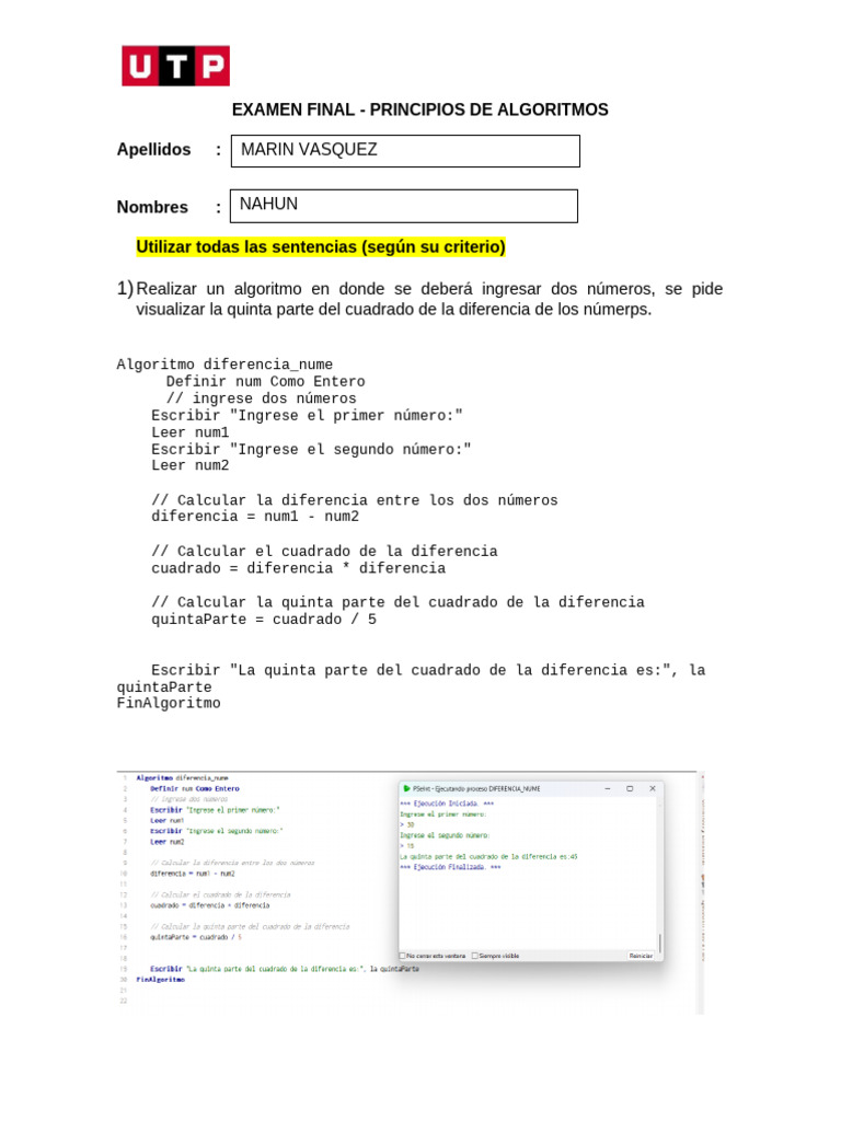 Utp-Examen Final-Principios de Algoritmos | PDF