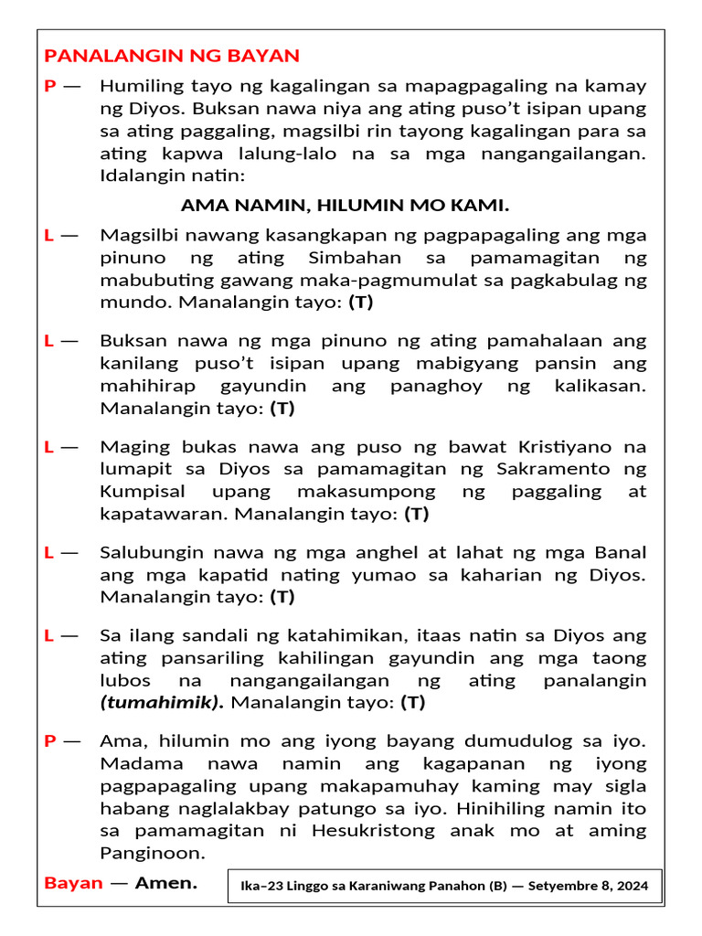 PANALANGIN-NG-BAYAN (For Printing) | PDF