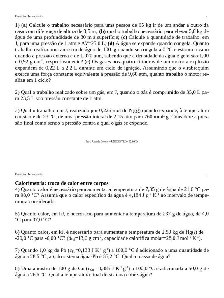 Exercícios Termoquímica | PDF | Combustão | Entalpia