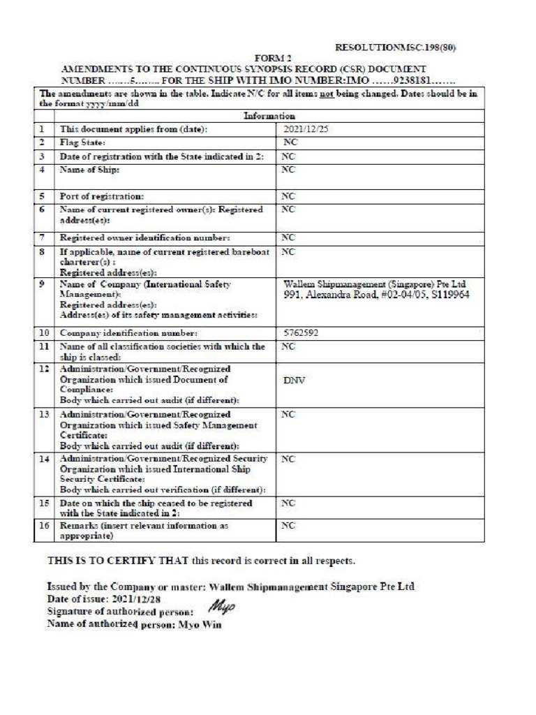 Form 2 - Amendments To CSR5 For CSR6 | PDF