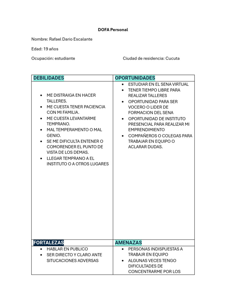 Plantilla DOFA Personal | PDF