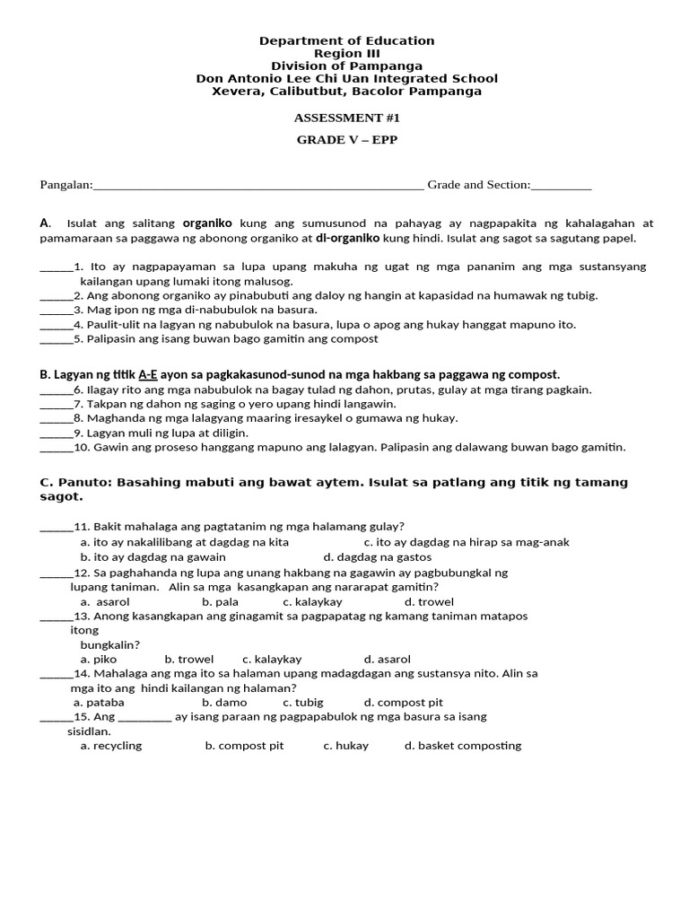 Epp 5 Q3 Assessment #1 | PDF
