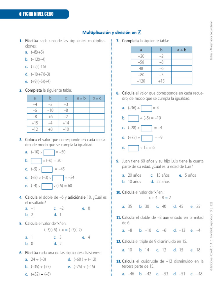 F0 Multiplicación Y División En Z Pdf